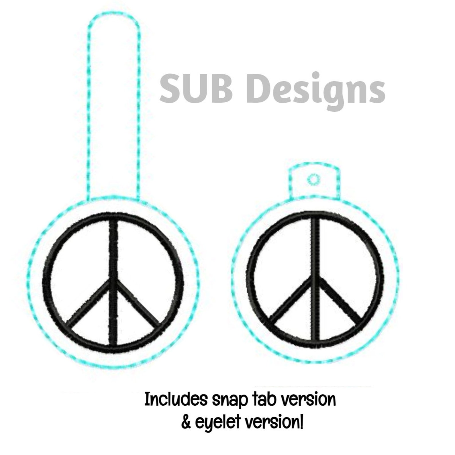 Peace Sign Snap Tab Design in the Hoop Embroidery Embroider Keychain ...