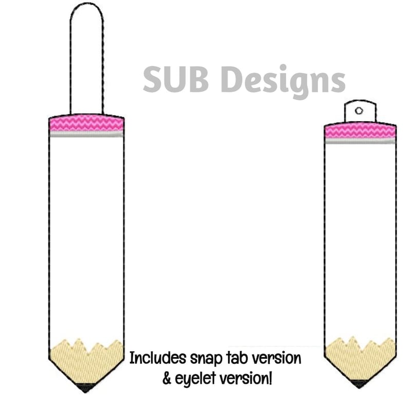 Pencil Blank Snap Tab Design in the Hoop Embroidery Embroider Keychain ...
