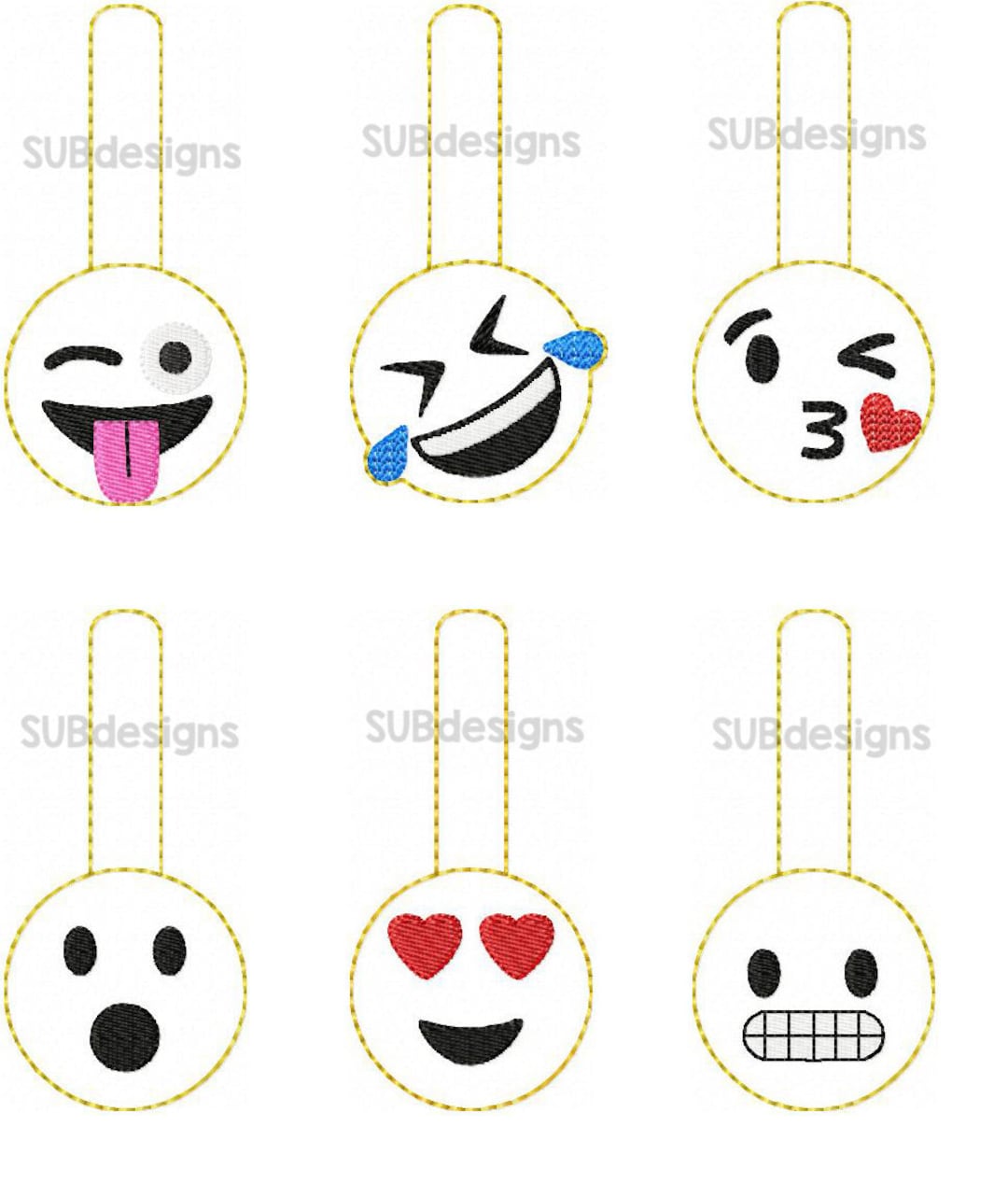 SET of 6 Emoji Snap Tab Design in the Hoop Embroidery Keychain Keyfob ...