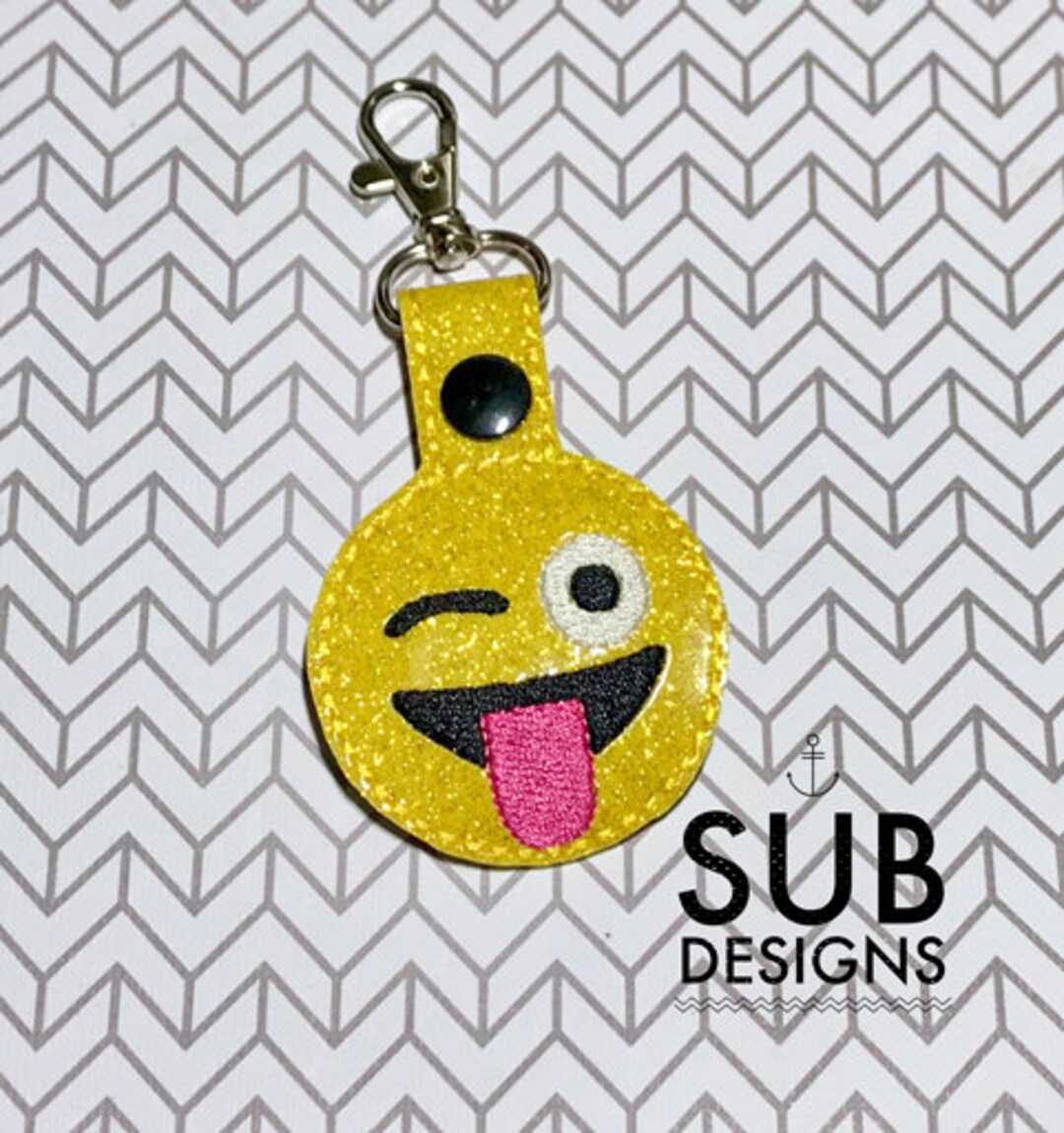 Emoji Tongue Snap Tab Design in the Hoop Embroidery Embroider Keychain ...