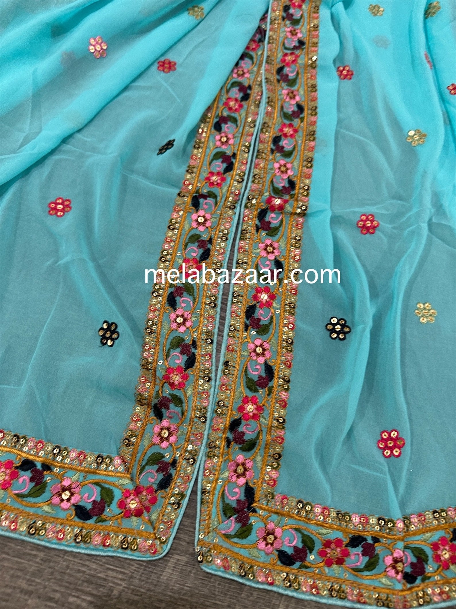Embroidered Blue Georgette Dupatta /stole/wrap, Free Shipping in US - Etsy