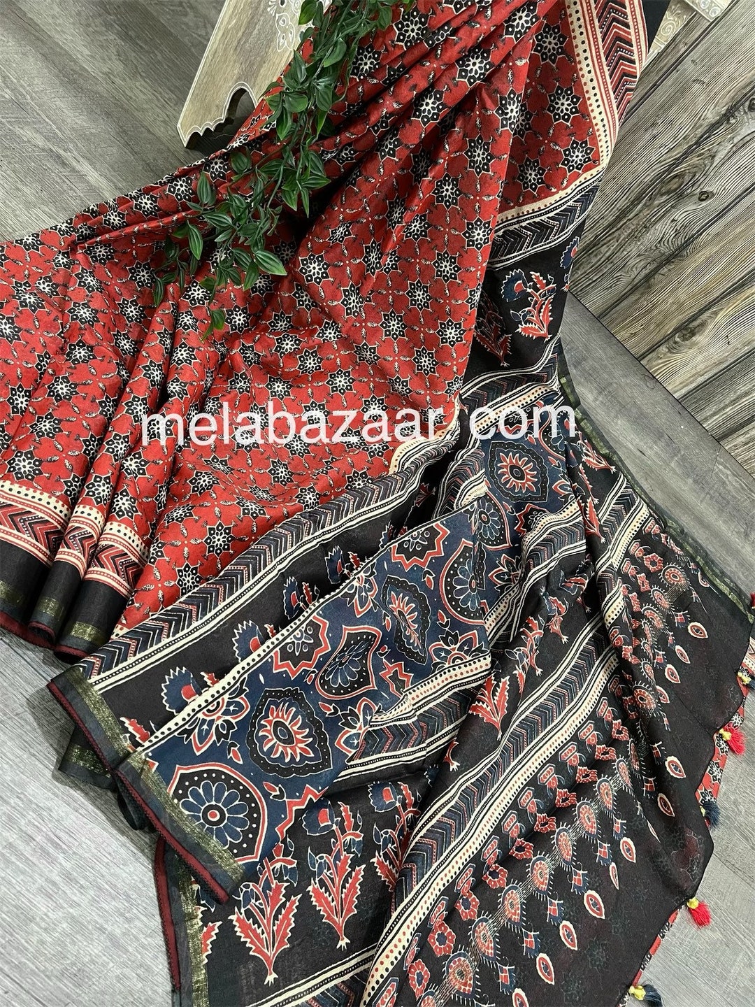 Chanderi Silk by Cotton Ajrakh Print Saree /free Shipping in US - Etsy