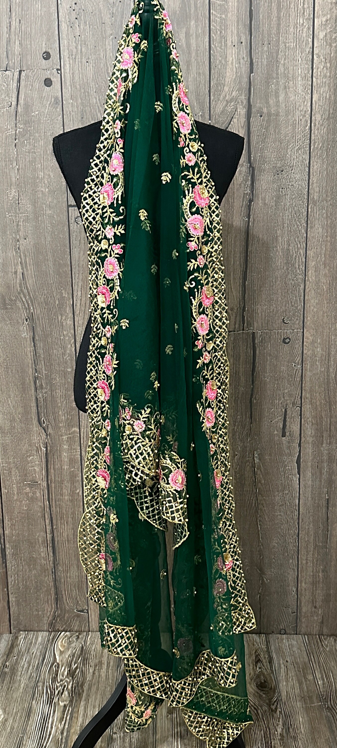Green Embroidered Net Dupatta / Stole/wrap, Free Shipping - Etsy