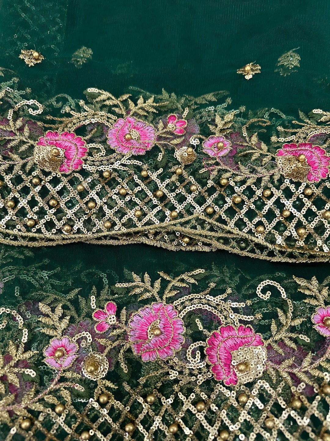 Green Embroidered Net Dupatta / Stole/wrap, Free Shipping - Etsy