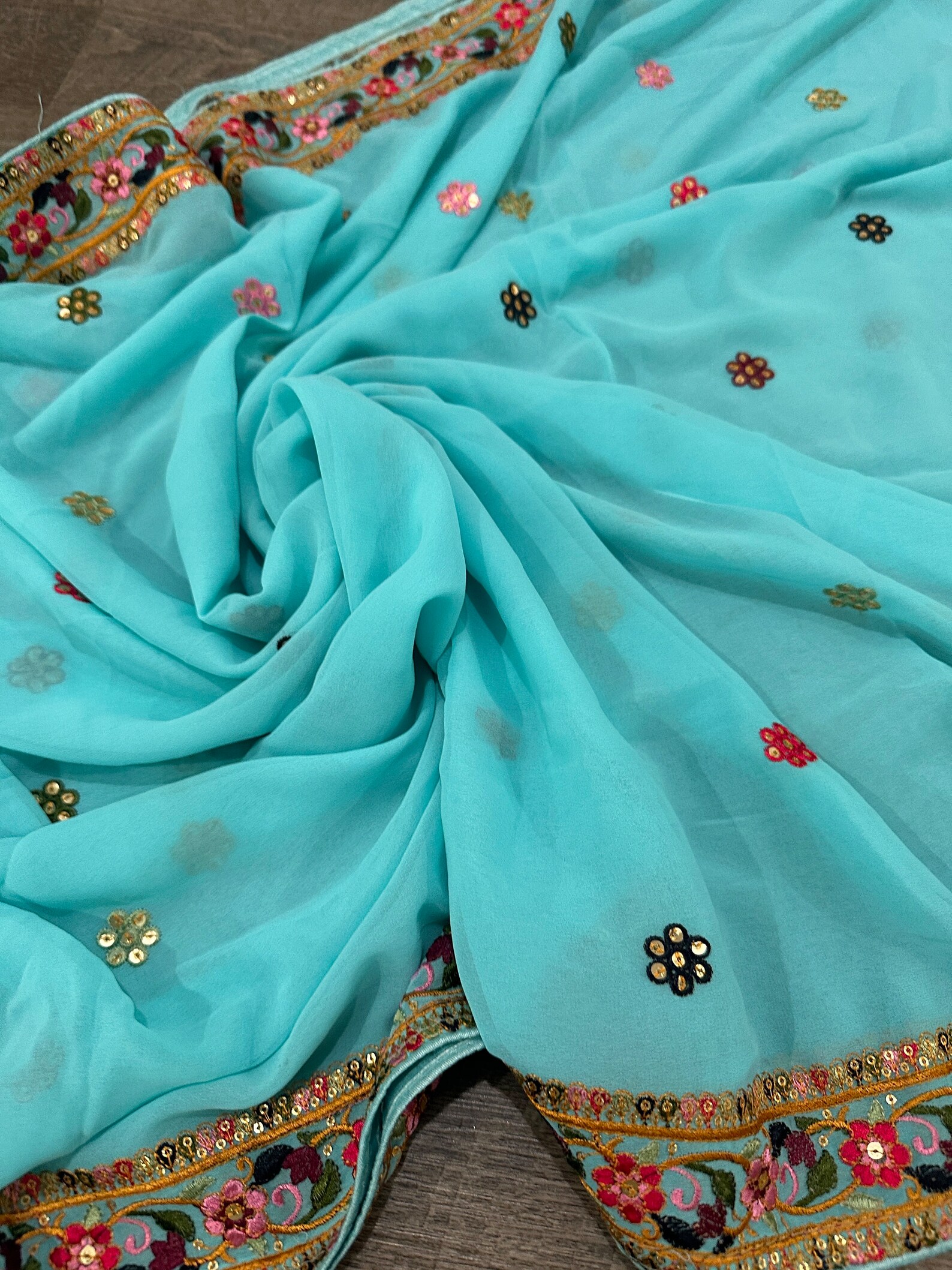 Embroidered Blue Georgette Dupatta /stole/wrap, Free Shipping in US - Etsy