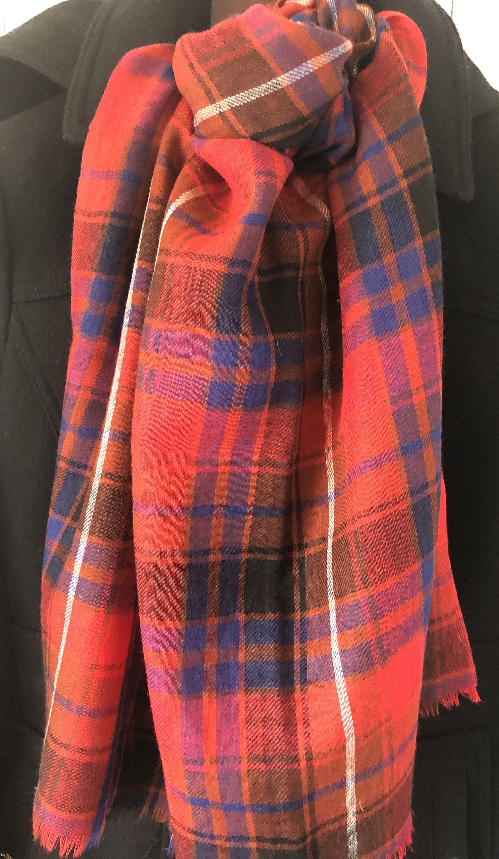 Red Plaid Pure Wool Lightweight Shawl Unisex Shawl/wrap / | Etsy