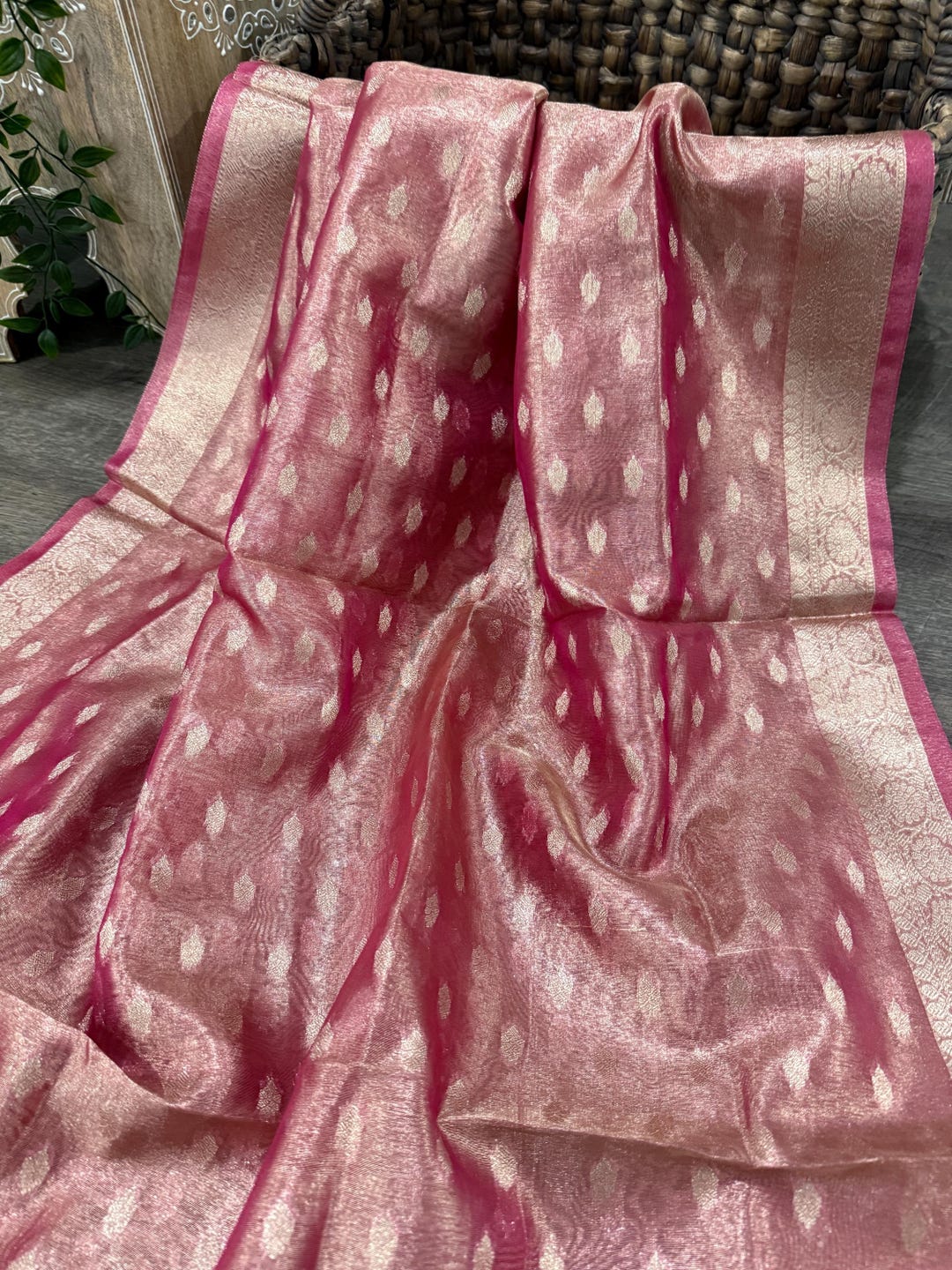 Rani Pink Tissue Banarasi Dupatta /stole/wrap, Free Shipping in US - Etsy