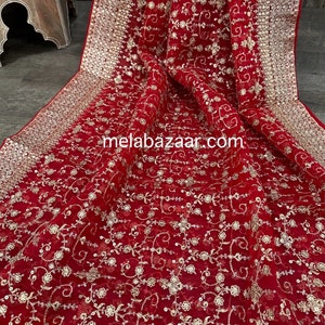 Embroidered Red Organza Dupatta /stole/wrap, Free Shipping in US - Etsy