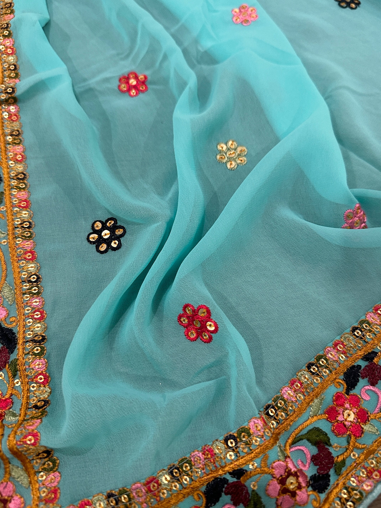 Embroidered Blue Georgette Dupatta /stole/wrap, Free Shipping in US - Etsy