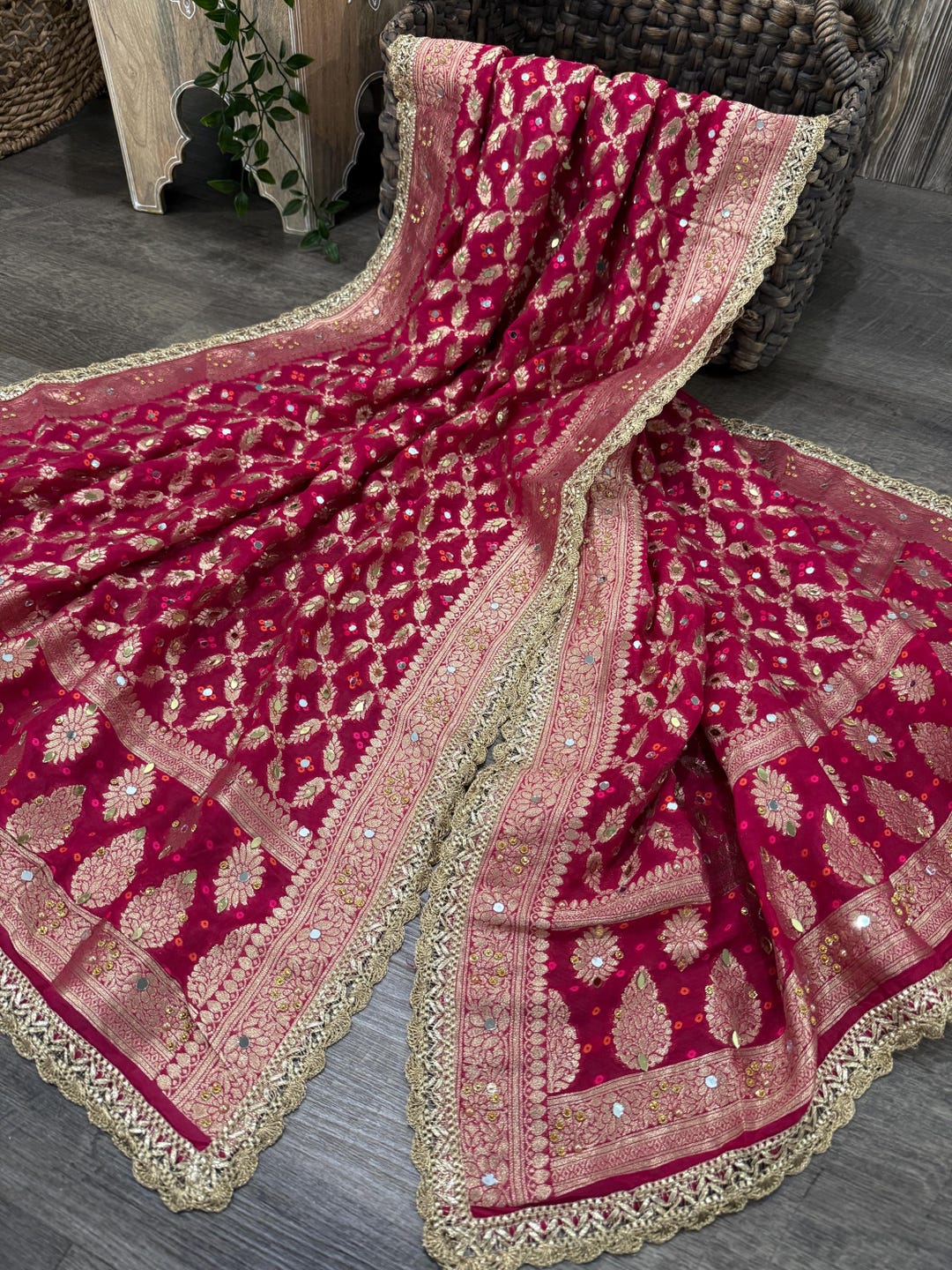 Rani Pink Georgette Banarasi Dupatta /stole/wrap/ Free Shipping in US ...