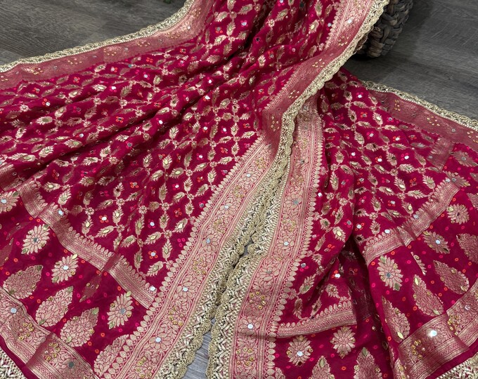 Rani Pink Georgette Banarasi Dupatta /stole/wrap/ Free Shipping in US ...
