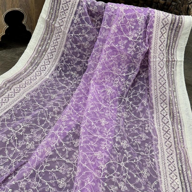 White Dupatta With Purple - Etsy