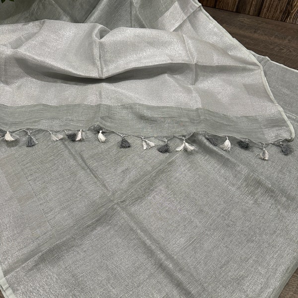 Silver Tissue Saree - Etsy
