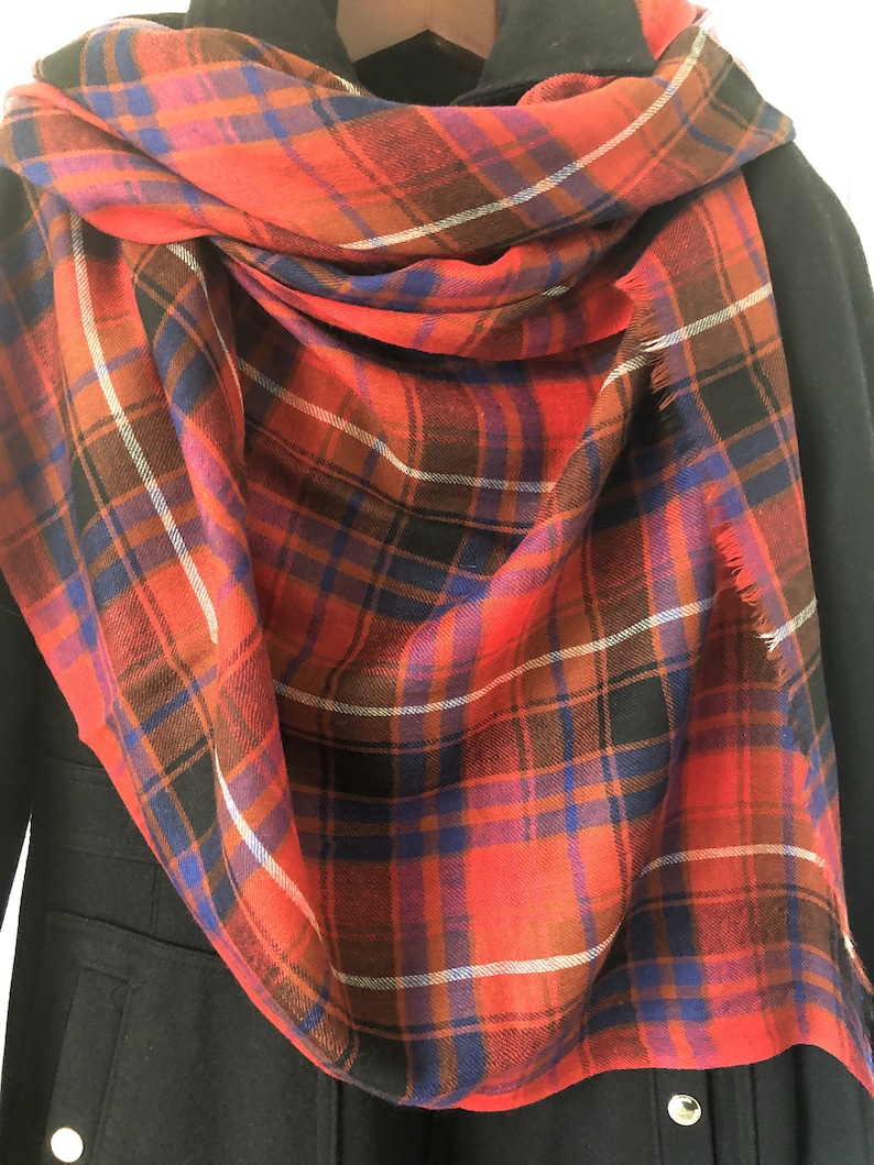 Red Plaid Pure Wool Lightweight Shawl Unisex Shawl/wrap / - Etsy