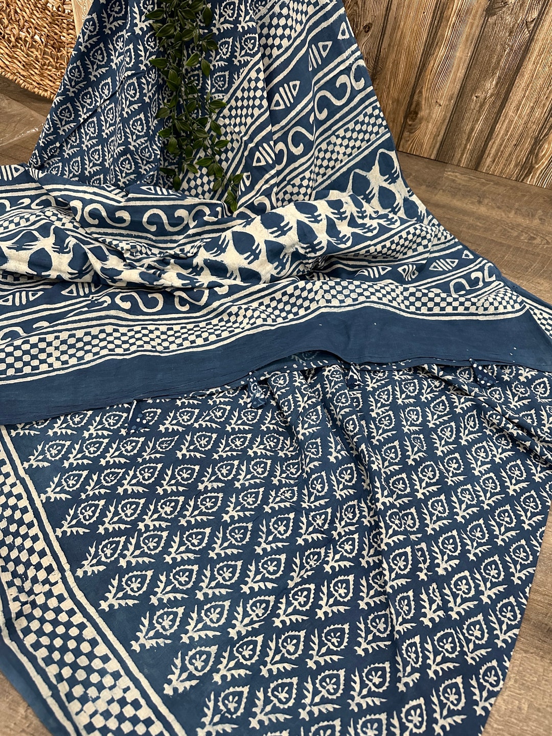 Pure Cotton Indigo Saree / Jaipur Hand Print Saree / Free Shipping in ...