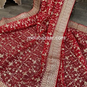 Embroidered Red Organza Dupatta /stole/wrap, Free Shipping in US - Etsy