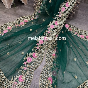 Green Embroidered Net Dupatta / Stole/wrap, Free Shipping - Etsy