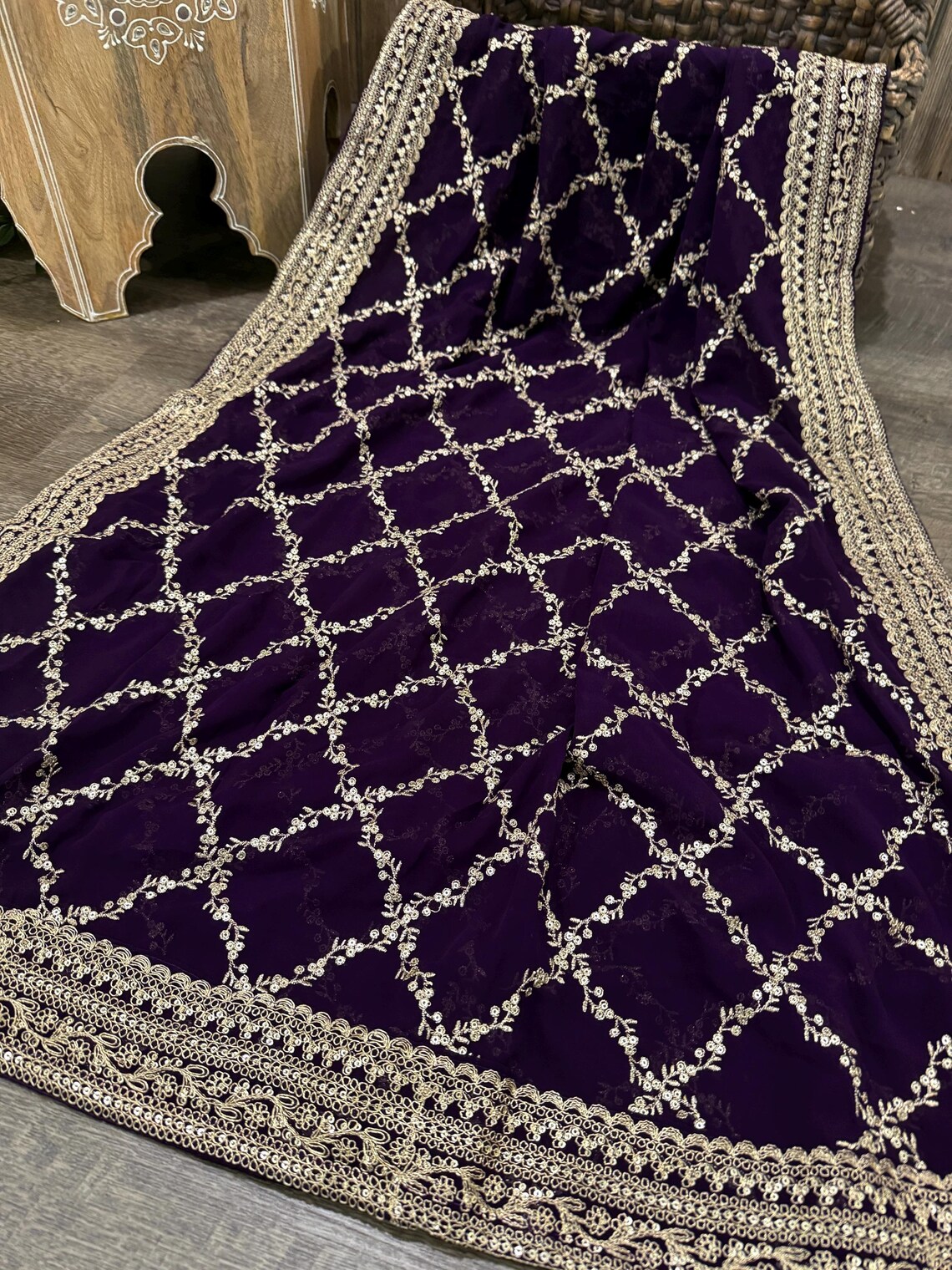 Dark Purple Georgette Dupatta /scarf / Wrap/free Shipping in US - Etsy