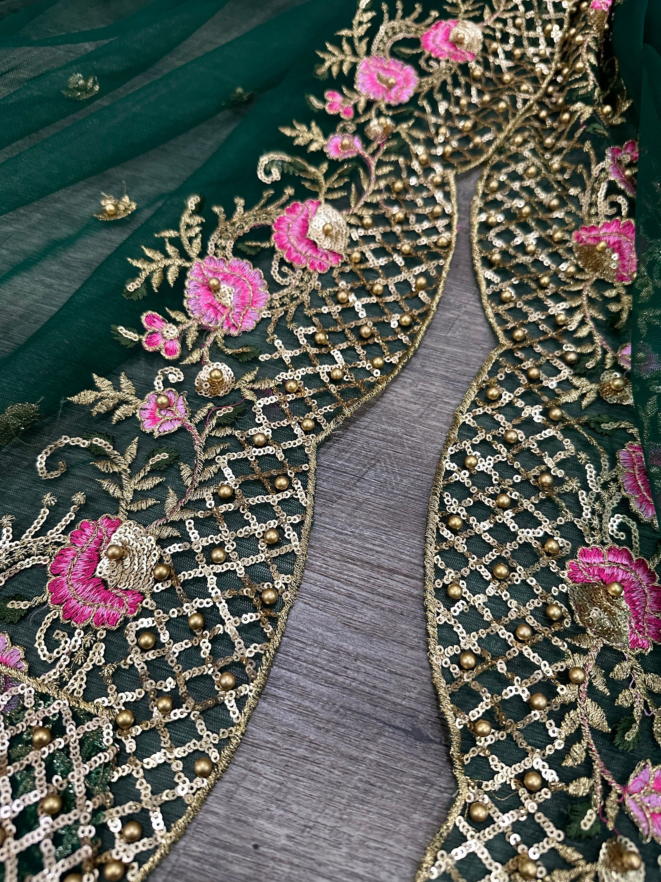 Green Embroidered Net Dupatta / Stole/wrap, Free Shipping - Etsy