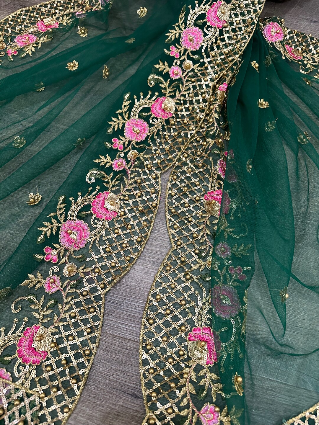 Green Embroidered Net Dupatta / Stole/wrap, Free Shipping - Etsy