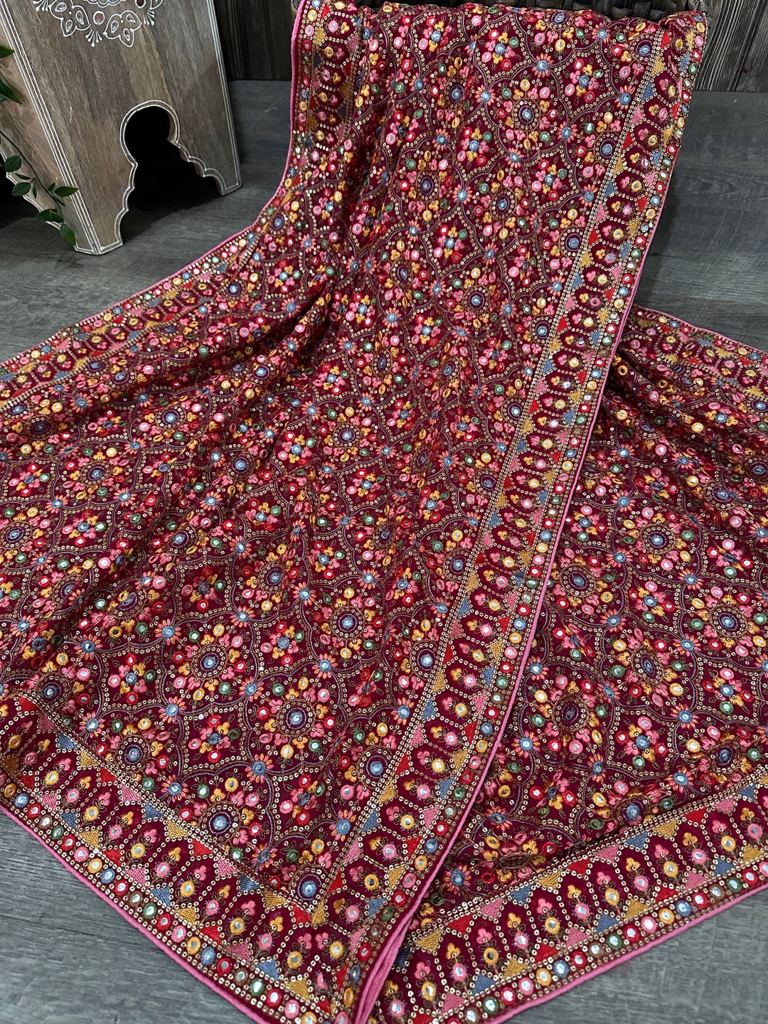 Heavy Embroidered Rani Pink Georgette Dupatta /stole/wrap/ Free ...