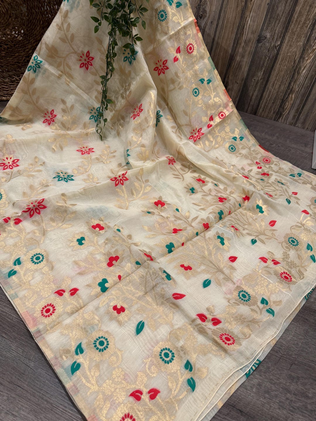 Off White Cotton Silk Saree / Fall Attached/ Free Shipping in US - Etsy