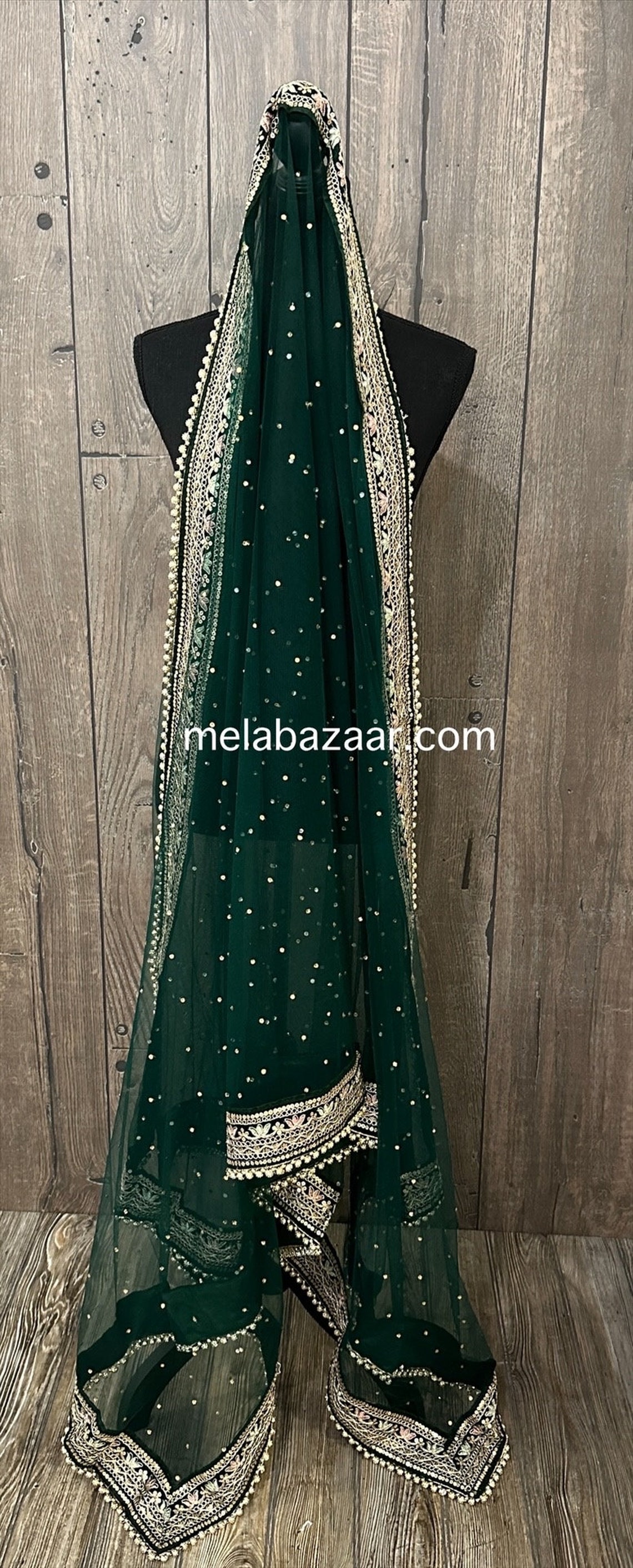Bridal Dark Pine Green Net Dupatta /stole/wrap/free Shipping in US - Etsy