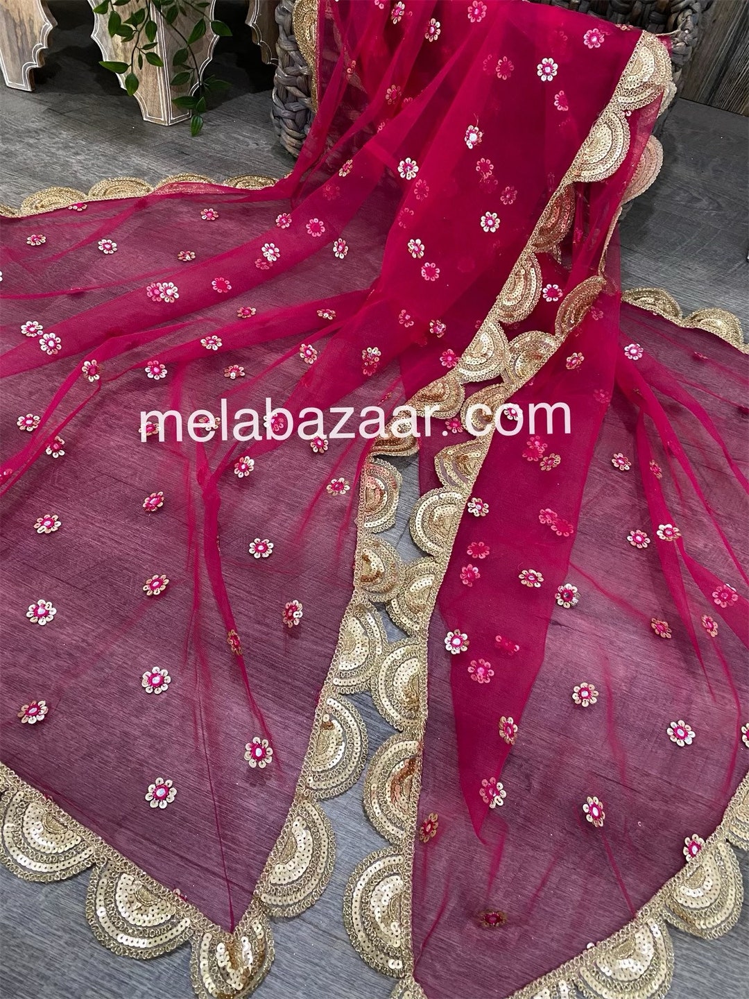 Rani Pink Net Dupatta /stole/wrap, Free Shipping - Etsy