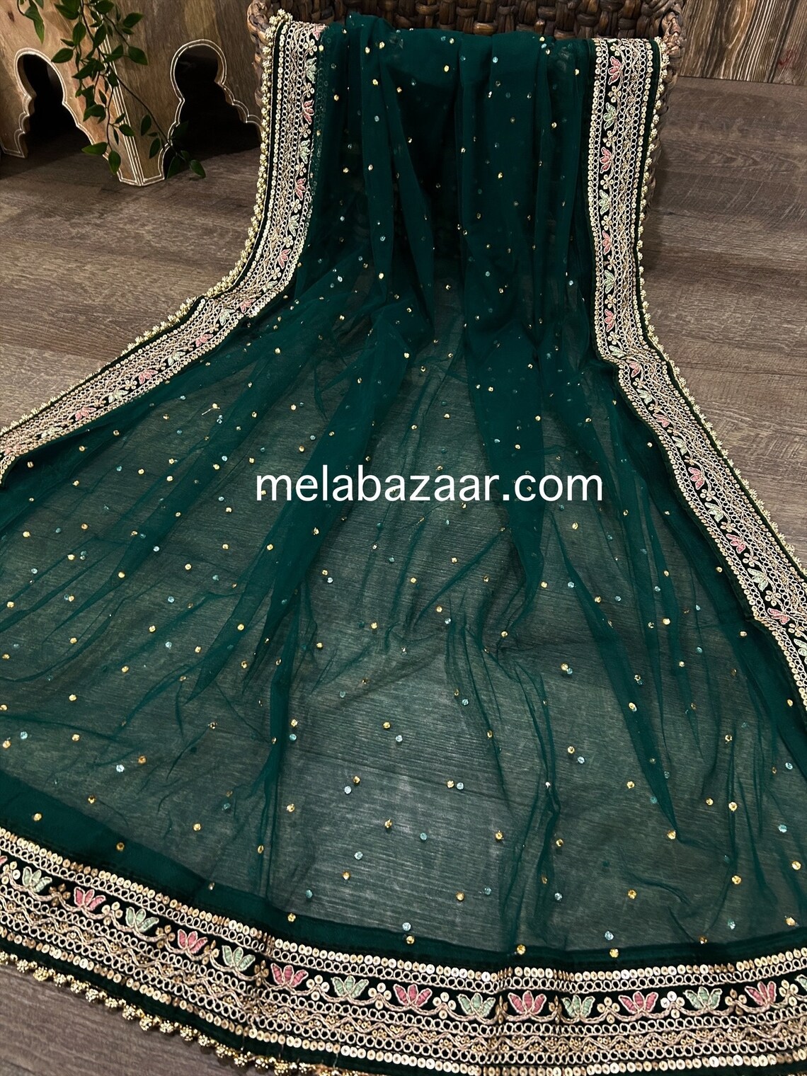 Bridal Dark Pine Green Net Dupatta /stole/wrap/free Shipping in US - Etsy