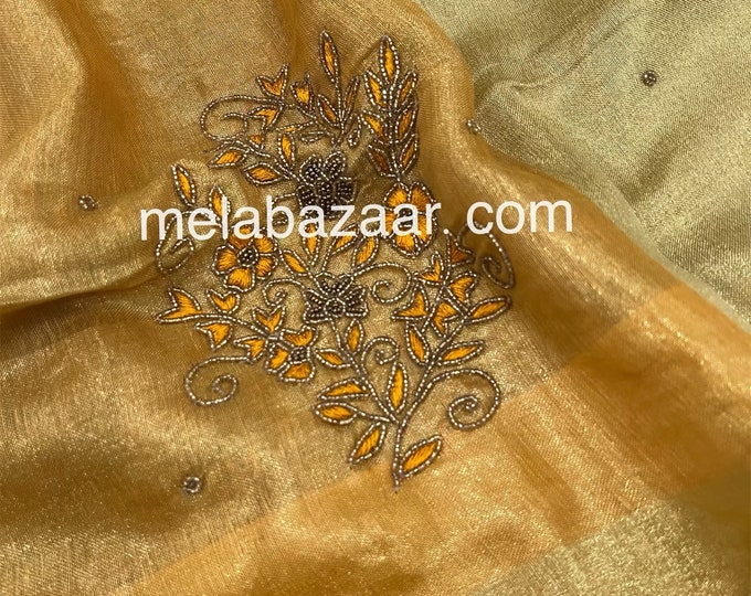 Gold Tissue Linen Saree / Handwork Saree / Free Shipping in US - Etsy