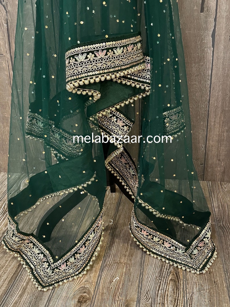 Bridal Dark Pine Green Net Dupatta /stole/wrap/free Shipping in US - Etsy