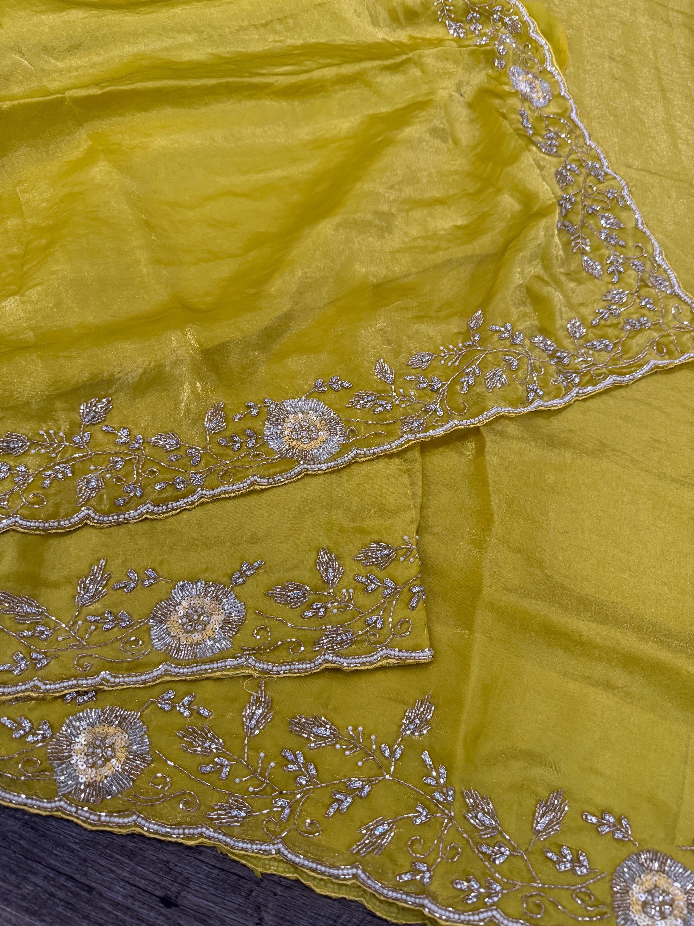 Yellow Organza Saree With Cut-dana Work /free Shipping in US - Etsy