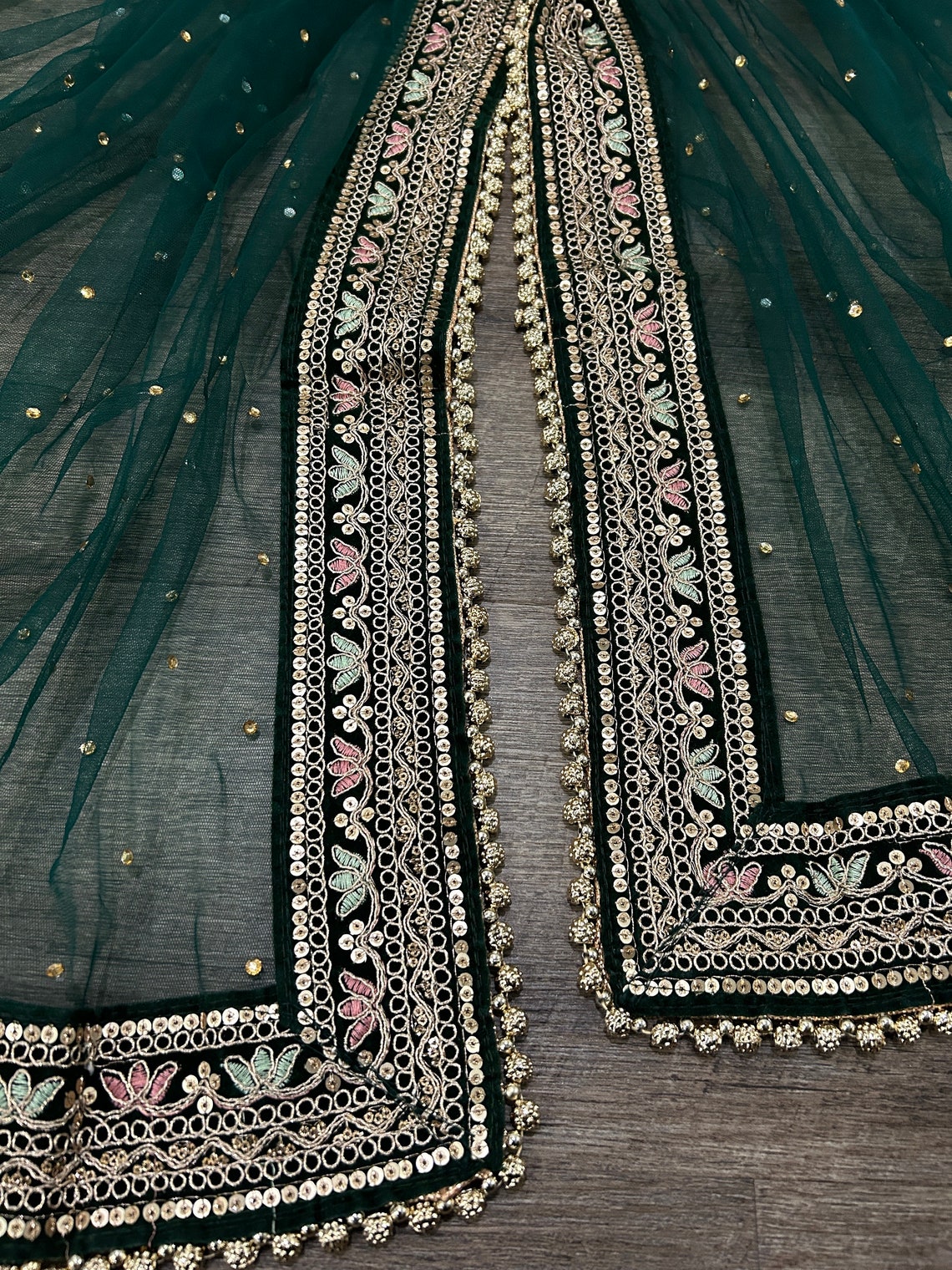 Bridal Dark Pine Green Net Dupatta /stole/wrap/free Shipping in US - Etsy