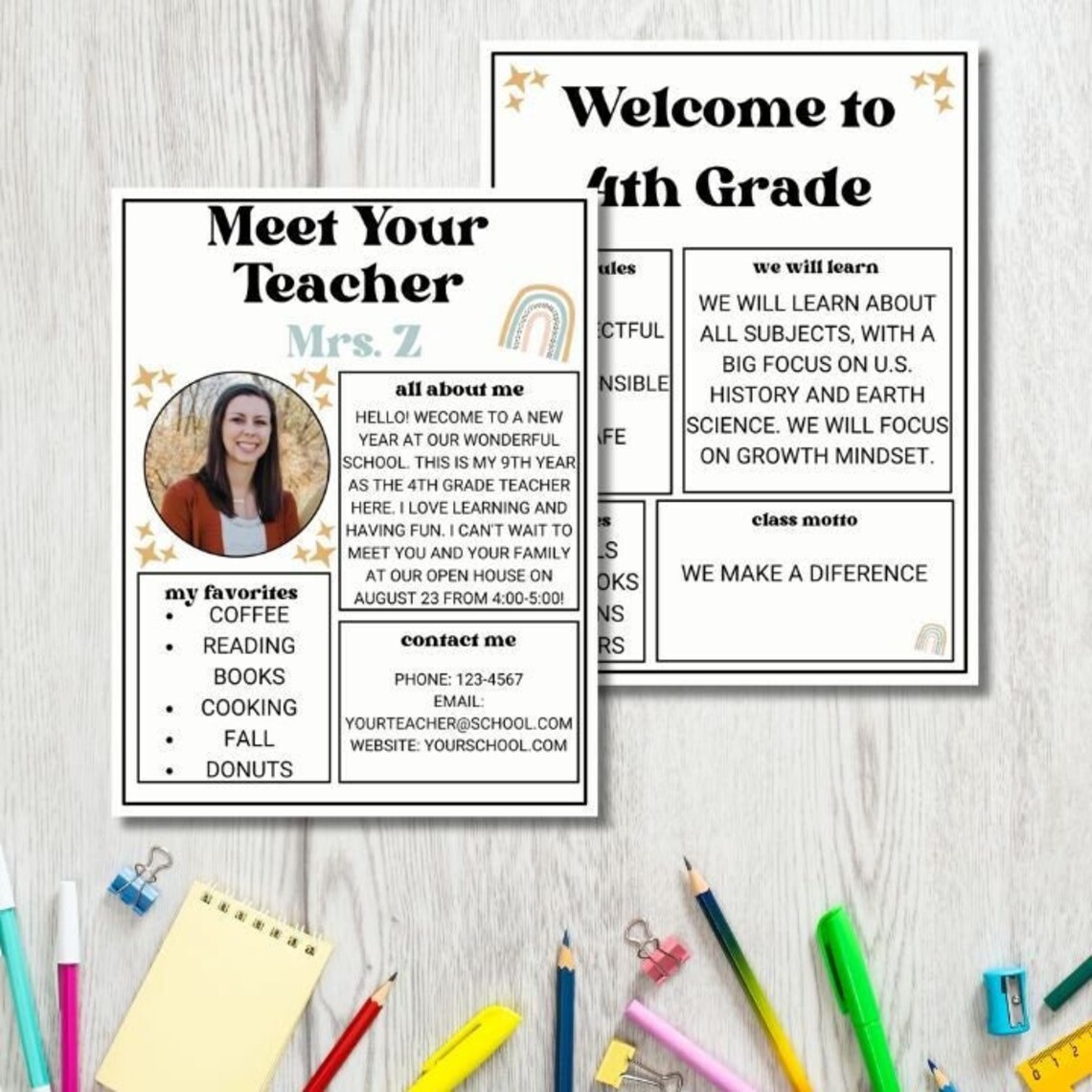 Customizable Meet the Teacher Template, Boho Rainbow Meet the Teacher ...