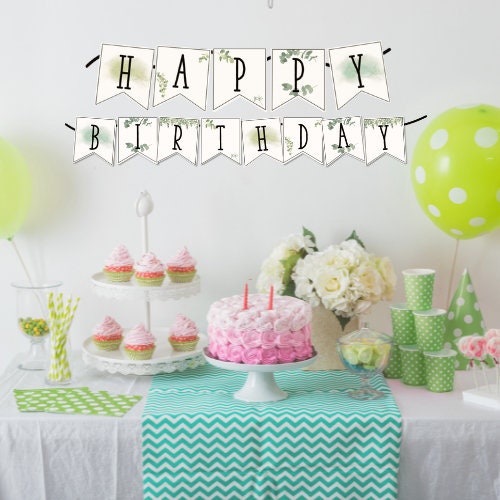 Editable Greenery Bunting, Printable Plant Banners, Eucalyptus DIY ...