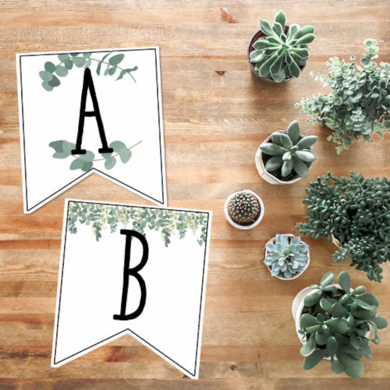 Editable Greenery Bunting, Printable Plant Banners, Eucalyptus DIY ...