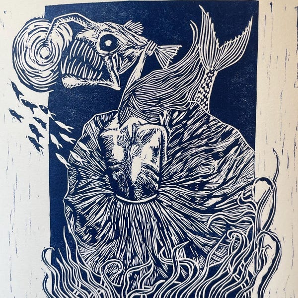 Mermaid Linocut - Etsy