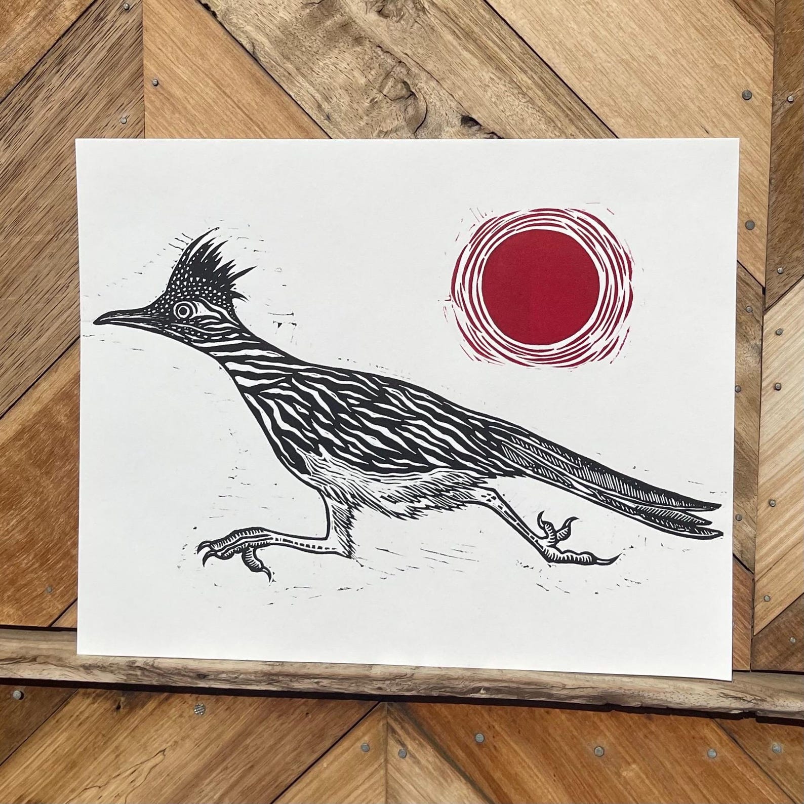 Roadrunner Linocut Print - Original Art Print - Wildlife Art - Joshua ...
