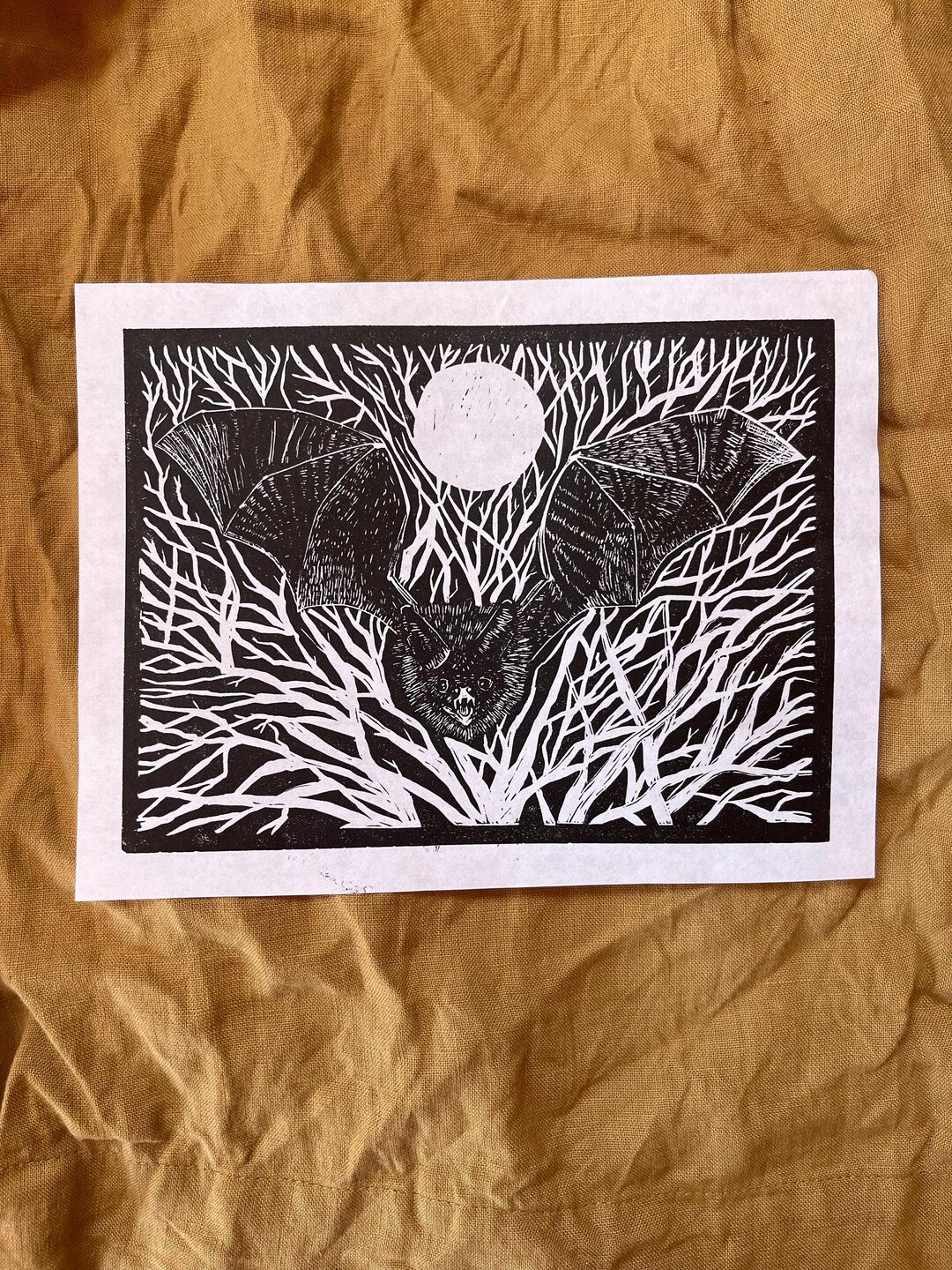 Bat Linocut Print Wildlife Art Nature Art 6x8 - Etsy