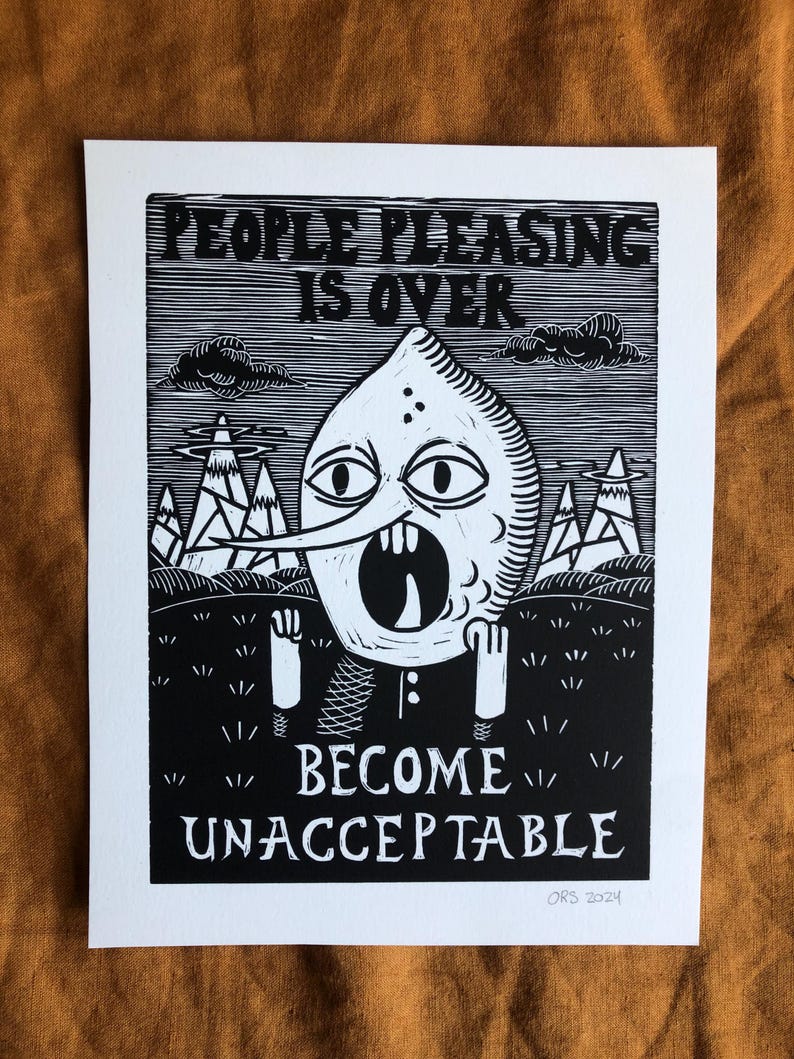 Lemongrab Adventure Time Character Original Linocut Art Print “people ...