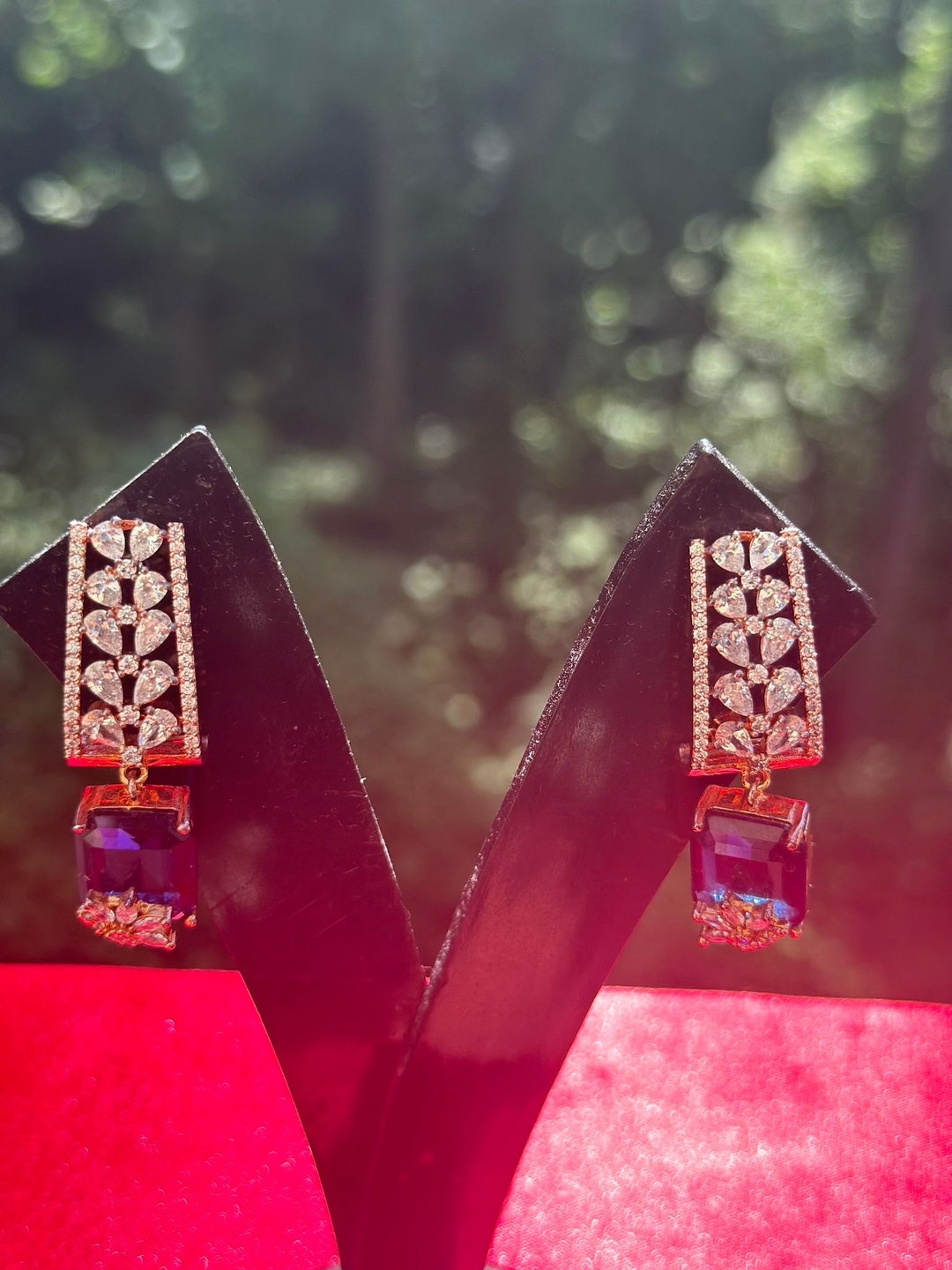 Navy Blue Stone American Diamond Studded Drop Earrings - Etsy