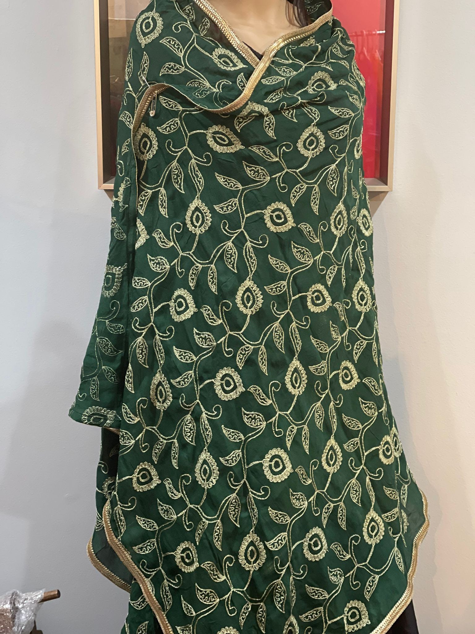 Dark Green Embroidered Dupatta - Etsy