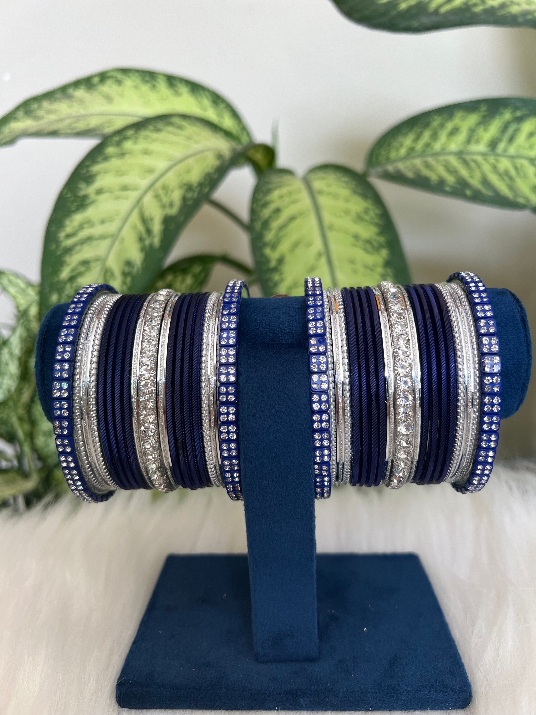 Beautiful Navy Blue and Silver Bangles Set Perfect Accessory - Etsy