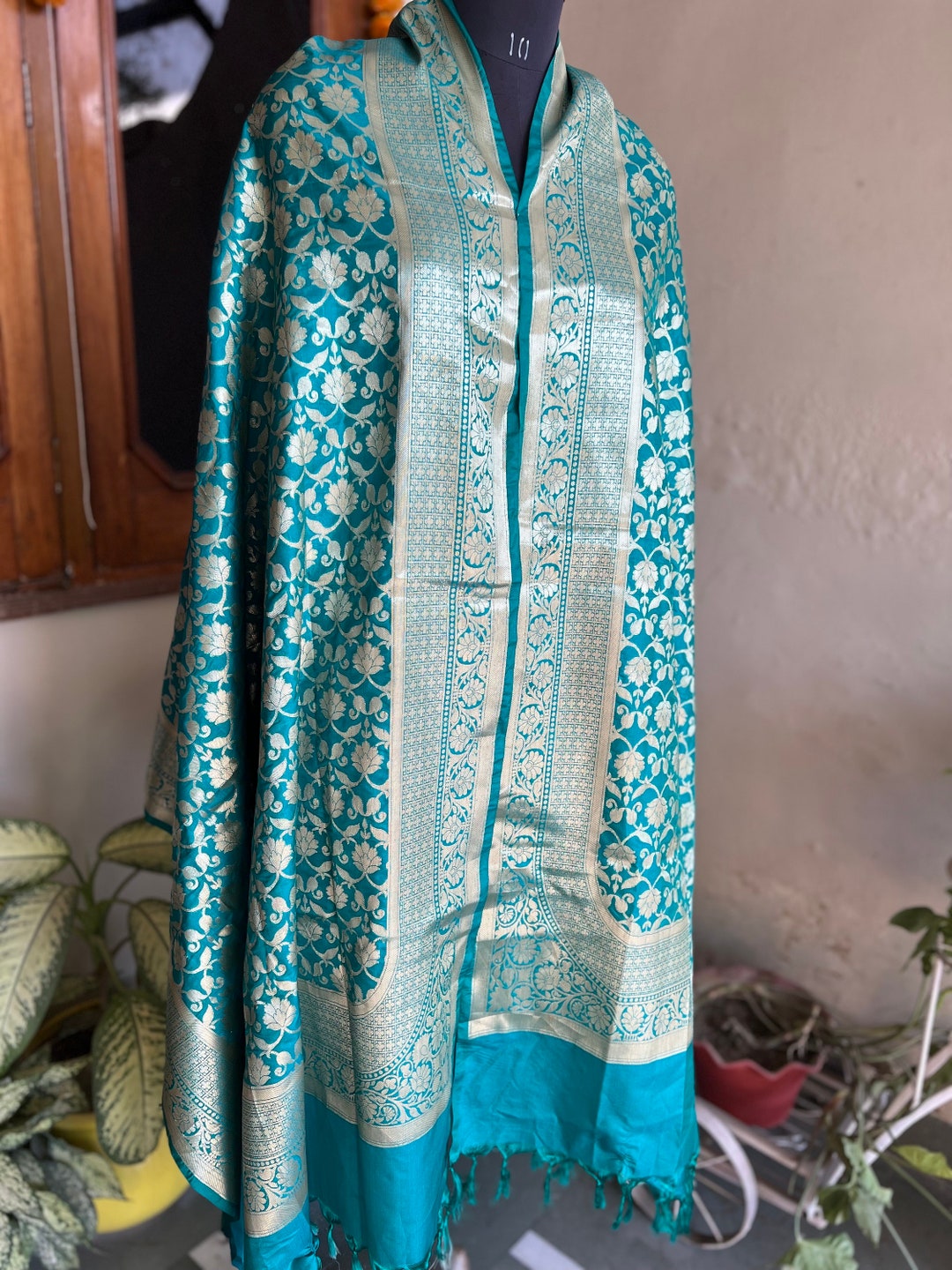 Rama Green Color Women Design Dupatta With Zari - Etsy