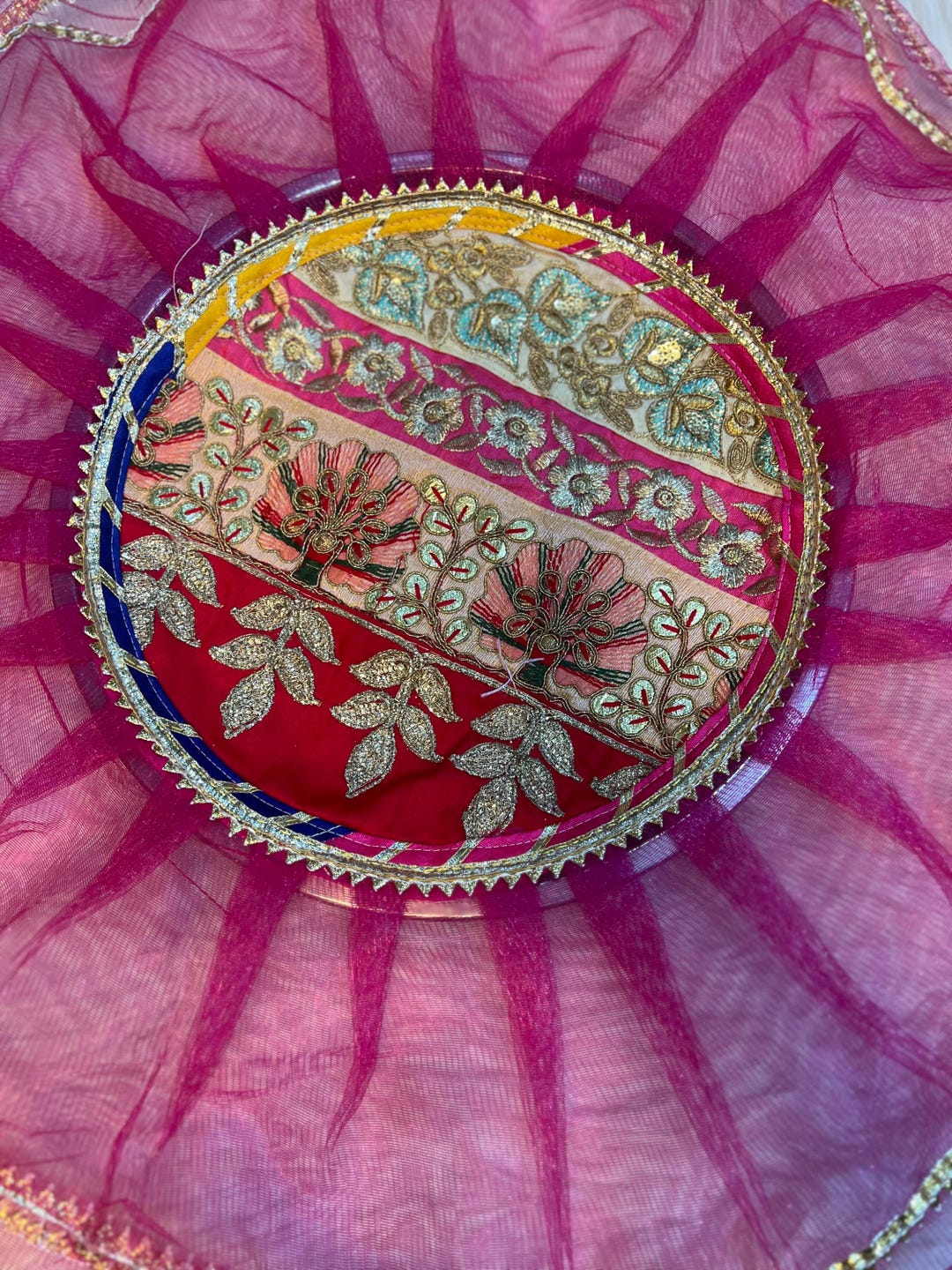 Hot Pink Net Fabric Thali Cover/ Wedding Thali Cover/ Pooja Thali Cover ...