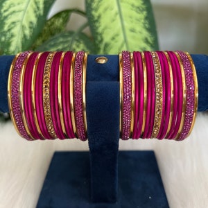 Beautiful Hot Pink and Golden Bangles Set - Perfect Accessory - Etsy