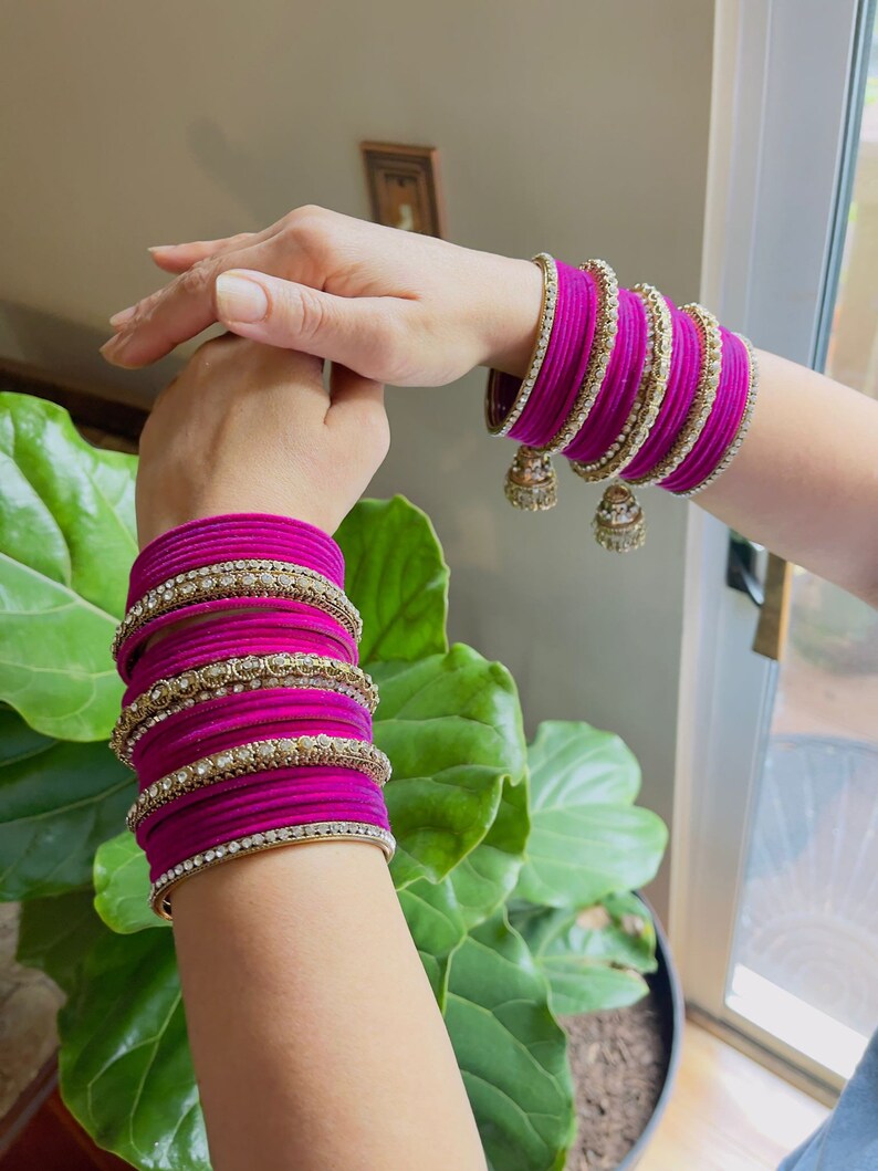 Fashionable Hot Pink & Gold Bangles Set - Etsy