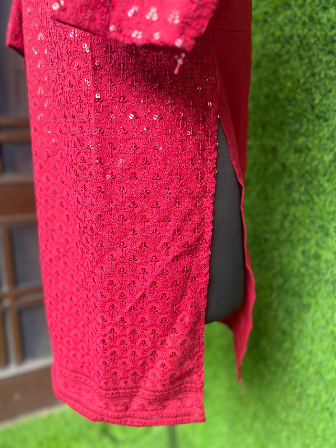 Women Mehroon Ethnic Motifs Sequins Work Embroidered Kurta - Etsy