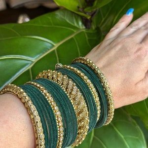 Dark Green & Golden Bangles Set: Unique Jewelry Gift Idea - Etsy