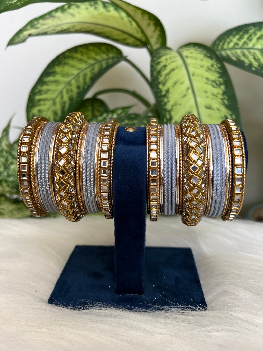 Beautiful Kundan Grey & Golden Bangles Set - Perfect Accessory - Etsy